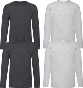 Fruit Of The Loom 4er Herren Longsleeve Baumwolle Tshirt Langarm Shirt Sets Verschiedene Farbsets M L XL 2XL 3XL 4XL 5XL & HLKauf-Block (XXL, 2X Dark Heather, 2X Grau &