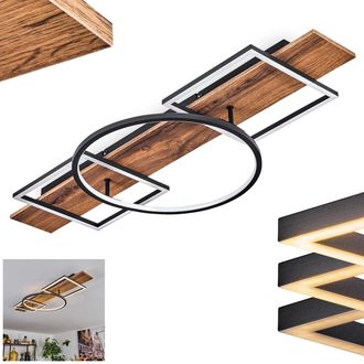 HOFSTEIN LED Deckenleuchte Pompu, Deckenlampe aus Metall/MDF/Kunststoff in Schwarz/Holzoptik/Braun/Schwarz/Wei&szlig;, 32 Watt, 3000 Kelvin, moderne Leuchte f&uuml;r Schl