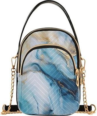Mnsruu Sac à bandoulière pour femme - Marbre doré bleu fluide - Sac à dos à bandoulière avec sangle réglable