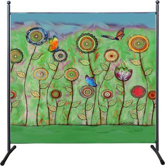 Quick Star Paravent 180 x 178 cm Green Flowers Raumteiler Stellwand Trennwand Balkon Garten Sichtschutz