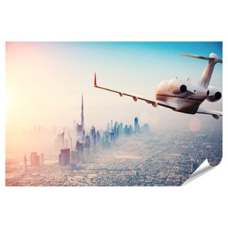 Islandburner XXL Bild Poster Private Jet Flugzeug Fliegen &uuml;ber Dubai Stadt Sch&ouml;ner Sonnenuntergang Li Private Premium Bilder Fotodruck ISEA-PKL