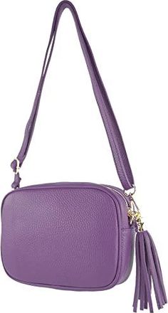 modamoda.de T240 - Petit sac à bandoulière en cuir véritable, lilas, s