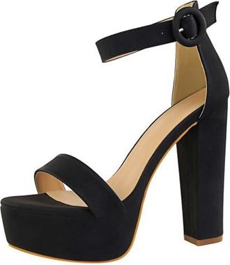 Generic Sandales &agrave; Talon &Eacute;pais avec Bride &agrave; Boucle et Plateforme Impermeable, Talon de 13,5 cm, Parfaites pour Les F&ecirc;tes d&Eacute;t&eacute; et Sorties Nocturnes,Noir,35 EU