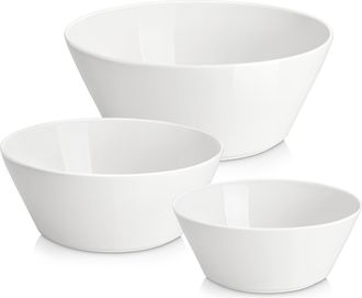 Malacasa Serie REG, servierschalen Set,Salatschüssel,Müslischale Groß, Suppenschalen mit Breitem Durchmesser, Schüssel Set aus Porzellan, Ramen Schüssel, Weiß,