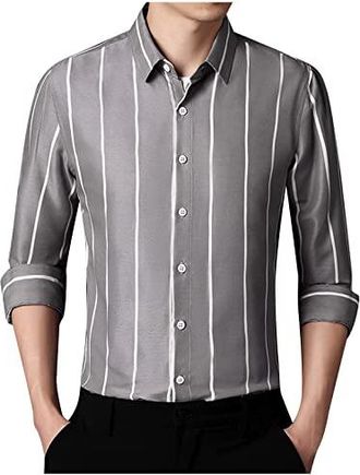 Generic Chemise ray&eacute;e boutonn&eacute;e pour homme, chemise ray&eacute;e &agrave; revers pour homme, chemise d&eacute;contract&eacute;e et respirante, chemise classique essentielle, minimaliste,