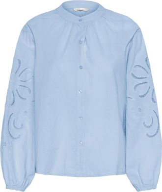 Cream Femme, Blouses et Chemises, Bleu, Taille: 38 FR Chemisier Bleu Brodé avec Manches Bouffantes