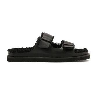 Kazar Leder-Zehentrenner mit weichem Woll-Kunstpelz - - Shoes - Herren - Schwarzk - 40 EU