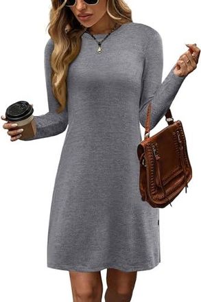 Zeagoo Robe Pull Femme &agrave; Manches Longues Robe Tricot&eacute; Manches Longues &agrave; Col Rond Robes Automne Hiver Casual Tunique Gris Fonc&eacute; XXL