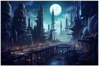 Wallario K&uuml;chenr&uuml;ckwand aus Glas 90 x 60 cm, Motiv: Mondnacht in der Zukunft | Spritzschutz abwischbar & pflegeleicht