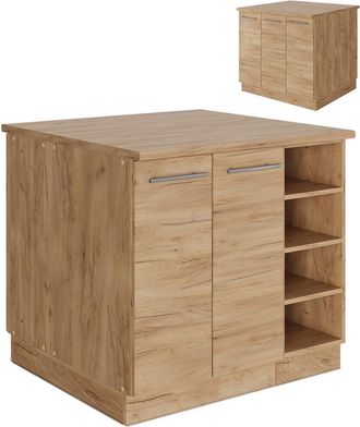 Vicco Kücheninsel Fame-Line, Goldkraft Eiche, 90 cm mit Schublade, ohne Arbeitsplatte