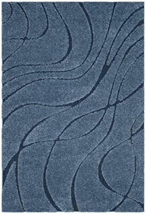 Safavieh Zottelig Teppich für Wohnzimmer, Esszimmer, Schlafzimmer - Florida Shag Collection, Hoher Flor, Hellblau und Blau, 160 X 229 cm