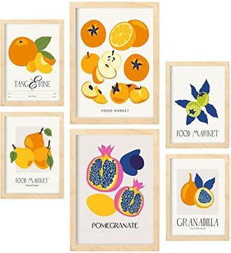 Nacnic Ensemble de 6 affiches sur lalimentation et la nutrition. Fruits ronds. Impressions nature et botanique pour lam&eacute;nagement et la d&eacute;coration dint&eacute;rieur.