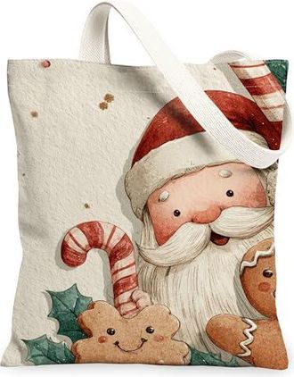 Generic Sacs fourre-tout en toile de No&euml;l, joli motif P&egrave;re No&euml;l pain d&eacute;pices, sacs d&eacute;picerie r&eacute;utilisables, l&eacute;gers et lavables avec bandouli&egrave;re pour le shoppi