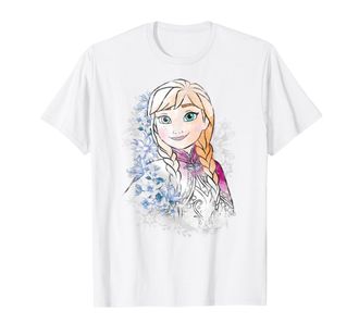 Disney Frozen Anna Watercolor Flower Portrait T-Shirt
