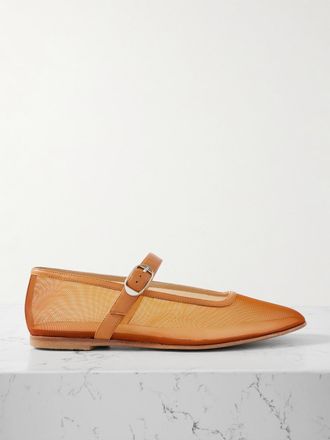 Le Monde Beryl Mary-jane-ballerinas Aus Mesh Mit Lacklederbes&auml;tzen - Braun