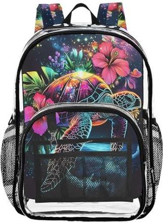 Alaza Sac &agrave; dos transparent transparent color&eacute; en forme de tortue de mer - Sac &agrave; dos transparent - Pour l&eacute;cole, le voyage, le stade, les &eacute;v&eacute;nements - Pour f