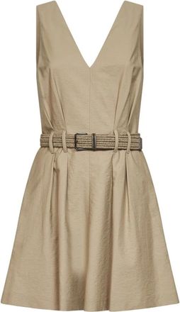 Brunello Cucinelli Femme, Robes, Beige, Taille: 40 FR Twill Belted Dress