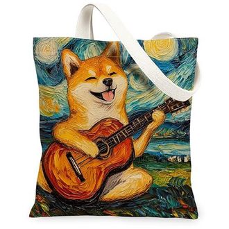 Generic Shiba Inu Sac fourre-tout en toile r&eacute;utilisable pour faire du shopping Motif guitare &eacute;toil&eacute;e 33 x 38 cm