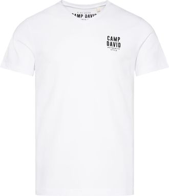 Camp David Herren Basic T-Shirt V-Neck mit Logo Print Opticwhite XXXL