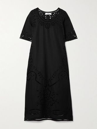 Sea New York Lula Midikleid Aus Voile Mit Lochstickerei - Schwarz