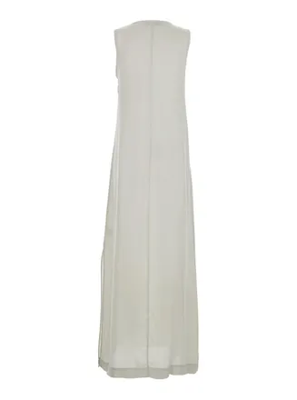 Jucca Womens White Long Dress With U-Neck And Back Closure Viscose