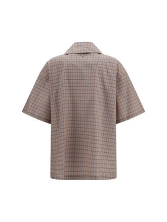 Prada Womens Short-Sleeved Check Shirt Alabastro+sabbia Cotton