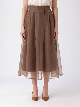 Brunello Cucinelli ausgestellter Seiden-Midirock mit hoher Taille