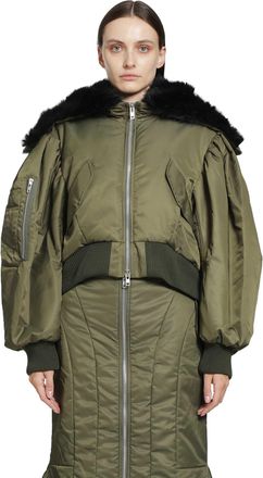 Simone Rocha Cropped Split Faux Fur Hood Bomber Jacket