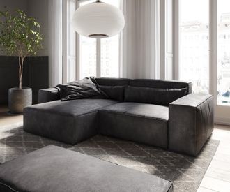 DELIFE Ecksofa Sirpio 230x155 cm Lederimitat Vintage Anthrazit Recamiere variabel mit Hocker, Ecksofas