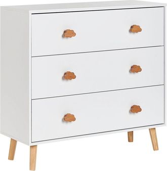 Beliani Beliani - Commode enfant 3 tiroirs MDF blanc - Poign&eacute;es nuage - Pieds en bois de pin - Rangement pratique chambre denfant - Dimensions 80x30x76cm