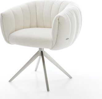 DELIFE Drehstuhl Jada-Flex Boucl&eacute; Soft Beige Kreuzgestell breit Edelstahl 360&deg; drehbar Wippfunktion Taschenfederkern, Esszimmerst&uuml;hle