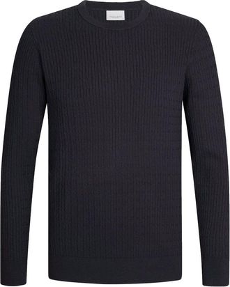 Profuomo Leichter Rundhalspullover mit Tencel und Zopfmuster in