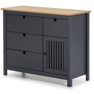 Les Tendances Commode 1 porte 4 tiroirs 100x40x80 cm en pin gris et naturel - SPATY