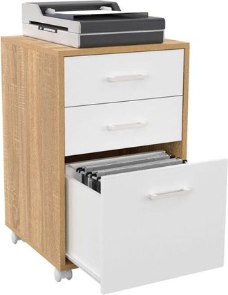 IDMarket Idmarket - Caisson de bureau jon support imprimante 3 tiroirs blanc et bois