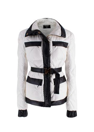 Balmain Black and White Belted Puffer Jacket Size XXS