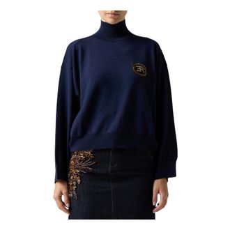 Ermanno Scervino Pull &agrave; col roul&eacute; avec logo en cristal - Femme - Pulls - Bleu - Taille: 36 FR