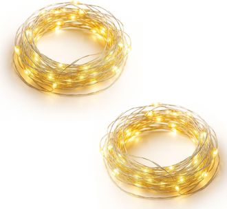 Matches 21 Mini Draht Lichterketten 100 LED warmweiß - 2 Stück 5m transparente Batterie Micro Leuchten Timer-Funktion
