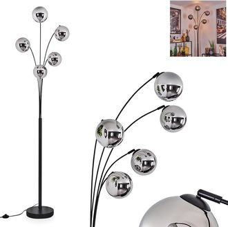 HOFSTEIN Stehleuchte Gastor, Stehlampe aus Metall/Glas in Schwarz/Chromfarben, Leuchte im modernen Retro/Vintage-Design mit Schirmen aus Glas (Ø 15 cm) u. Fußs