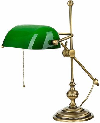 Licht-Erlebnisse Licht-erlebnisse - Bankerlampe verstellbar Echt-Messing Glas E27 h: 47 cm Schreibtischleuchte