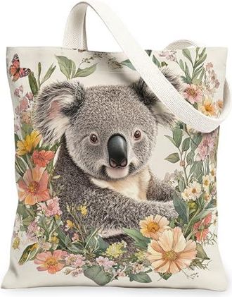 Generic Sac fourre-tout en toile motif koalas printaniers 33 x 38 cm, sac d&eacute;picerie r&eacute;utilisable vintage pour femme, peinture de voyage, d&eacute;coration cadeau