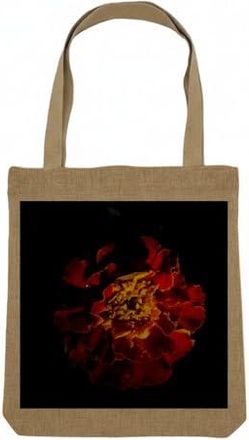Fabulous Sac Shopping Tote Bag Aspect Lin - Fleur Rouge et Or Tagete Patula Orion Plante Botanique - Sac de Courses Toile Epaisse 360g Beige Naturel Cabas Port