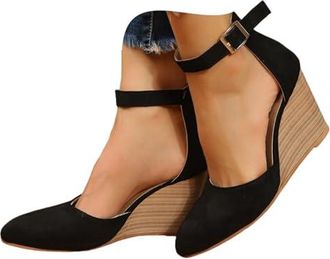 Generic Sandales compens&eacute;es pour femme - Talons hauts d&eacute;t&eacute; - Bout ouvert - Confortable - Soutien de la vo&ucirc;te plantaire - Confortable - Avec sangle de cheville