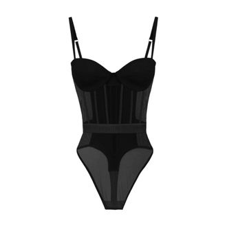 Elisabetta Franchi Sculpted Bustier Lingerie mit transparenten Details - - Tops - Damen - Schwarzk - XL