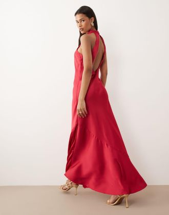 Vila R&uuml;ckenfreies Neckholder-Maxikleid aus Satin in leuchtendem Rosa