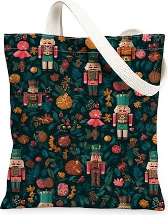 Generic Sacs fourre-tout en toile motif casse-noisette de No&euml;l, sacs d&eacute;picerie r&eacute;utilisables, vintage, amusants, l&eacute;gers, lavables, vert, 13x15 Inch