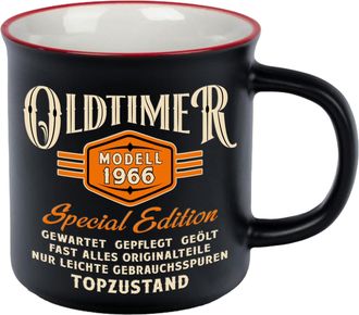 Lobo Negro Kaffeetasse mit Reliefdruck als Geschenk zum 60. Geburtstag - bester Jahrgang 1966 - Oldtimer in Bestzustand - Vintage retro Style im Geschenkkarton