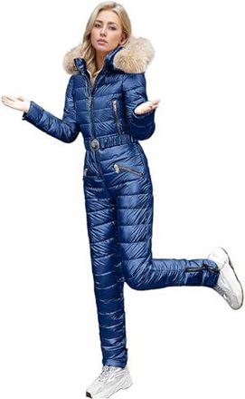 Generic Combinaison de ski pour femme - Une pièce - Chaude - Combinaison de ski - Sweat à capuche - Longue combinaison de neige - Pantalon de ski élégant - Vê