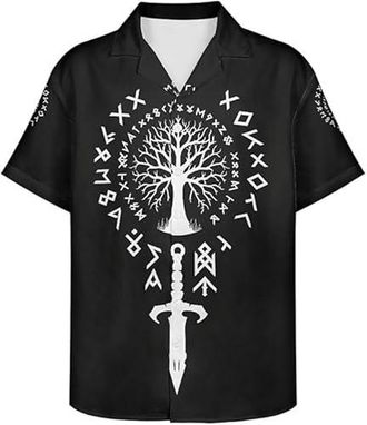 Keephen Viking Chemise Hawaiienne Femmes Hommes Viking Tatouage Impression 3D Chemise &agrave; Boutons Casual &Eacute;t&eacute; Chemisier Col &agrave; Revers Chemises