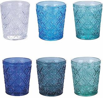 Villa D'Este Home Tivoli Lot de 6 verres &agrave; eau 325 ml en verre, surface travaill&eacute;e en relief, Marrakech Ocean