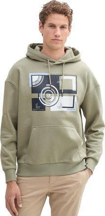 Tom Tailor Herren Relaxed Fit Hoodie Sweatshirt mit Print,15615 - Prairie Grass Green, XL